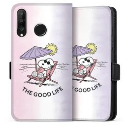 DeinDesign Huawei P30 Lite Handy Klapph&uuml;lle Handyh&uuml;lle aus Kunst Leder schwarz Flip Case Snoopy Official Licensed Product Peanuts Sideflip mit Lasche
