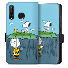 DeinDesign Huawei P30 Lite Handy Klapph&uuml;lle Handyh&uuml;lle aus Kunst Leder schwarz Flip Case Peanuts Children Snoopy Sideflip mit Lasche