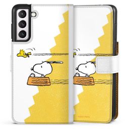 DeinDesign Galaxy S21 5G Handy Klapph&uuml;lle Handyh&uuml;lle aus Kunst Leder wei&szlig; Flip Case Snoopy Peanuts Children Sideflip mit Lasche