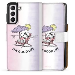 DeinDesign Galaxy S21 5G Handy Klapph&uuml;lle Handyh&uuml;lle aus Kunst Leder wei&szlig; Flip Case Snoopy Official Licensed Product Peanuts Sideflip mit Lasche