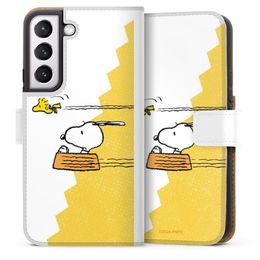 DeinDesign Galaxy S22 Handy Klapph&uuml;lle Handyh&uuml;lle aus Kunst Leder wei&szlig; Flip Case Snoopy Peanuts Children Sideflip mit Lasche