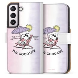 DeinDesign Galaxy S22 Handy Klapph&uuml;lle Handyh&uuml;lle aus Kunst Leder wei&szlig; Flip Case Snoopy Official Licensed Product Peanuts Sideflip mit Lasche