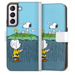 DeinDesign Galaxy S22 Handy Klapph&uuml;lle Handyh&uuml;lle aus Kunst Leder wei&szlig; Flip Case Peanuts Children Snoopy Sideflip mit Lasche