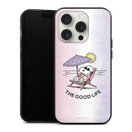 DeinDesign iPhone 15 Pro Handy Slim Case extra d&uuml;nn Silikon Handyh&uuml;lle schwarz H&uuml;lle Snoopy Official Licensed Product Peanuts Silikon Slim Case