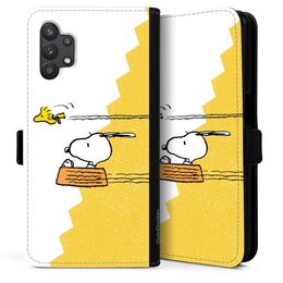 DeinDesign Galaxy A32 5G Handy Klapph&uuml;lle Handyh&uuml;lle aus Kunst Leder schwarz Flip Case Snoopy Peanuts Children Sideflip mit langer Lasche