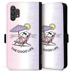 DeinDesign Galaxy A32 5G Handy Klapph&uuml;lle Handyh&uuml;lle aus Kunst Leder schwarz Flip Case Snoopy Official Licensed Product Peanuts Sideflip mit langer Lasche