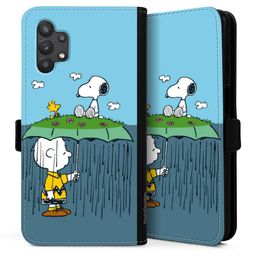 DeinDesign Galaxy A32 5G Handy Klapph&uuml;lle Handyh&uuml;lle aus Kunst Leder schwarz Flip Case Peanuts Children Snoopy Sideflip mit langer Lasche
