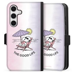 DeinDesign Galaxy S24 Handy Klapph&uuml;lle Handyh&uuml;lle aus Kunst Leder schwarz Flip Case Snoopy Official Licensed Product Peanuts Sideflip mit Lasche