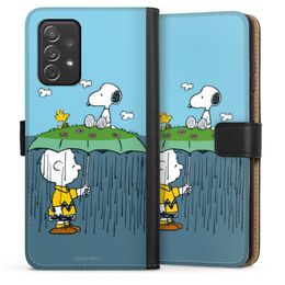 DeinDesign Galaxy A72 Handy Klapph&uuml;lle Handyh&uuml;lle aus Kunst Leder schwarz Flip Case Peanuts Children Snoopy Sideflip mit langer Lasche