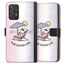 DeinDesign Galaxy A72 Handy Klapph&uuml;lle Handyh&uuml;lle aus Kunst Leder schwarz Flip Case Snoopy Official Licensed Product Peanuts Sideflip mit langer Lasche