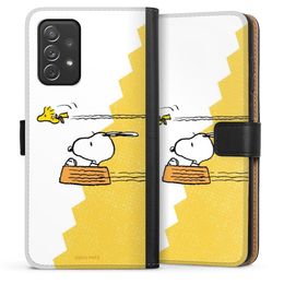 DeinDesign Galaxy A72 Handy Klapph&uuml;lle Handyh&uuml;lle aus Kunst Leder schwarz Flip Case Snoopy Peanuts Children Sideflip mit langer Lasche