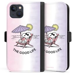 DeinDesign iPhone 13 Handy Klapph&uuml;lle Handyh&uuml;lle aus Kunst Leder schwarz Flip Case Snoopy Official Licensed Product Peanuts Sideflip mit Lasche
