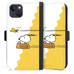 DeinDesign iPhone 13 Handy Klapph&uuml;lle Handyh&uuml;lle aus Kunst Leder schwarz Flip Case Snoopy Peanuts Children Sideflip mit Lasche