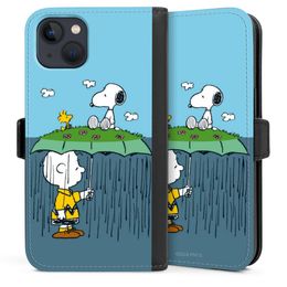 DeinDesign iPhone 13 Handy Klapph&uuml;lle Handyh&uuml;lle aus Kunst Leder schwarz Flip Case Peanuts Children Snoopy Sideflip mit Lasche