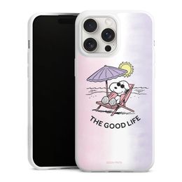 DeinDesign iPhone 15 Pro Max Handy Silikon H&uuml;lle Case wei&szlig; Handyh&uuml;lle Snoopy Official Licensed Product Peanuts Silikon Case