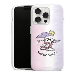 DeinDesign iPhone 15 Pro Handy Silikon H&uuml;lle Case wei&szlig; Handyh&uuml;lle Snoopy Official Licensed Product Peanuts Silikon Case