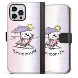 DeinDesign iPhone 13 Pro Max Handy Klapph&uuml;lle Handyh&uuml;lle aus Kunst Leder schwarz Flip Case Snoopy Official Licensed Product Peanuts Sideflip mit langer Lasche