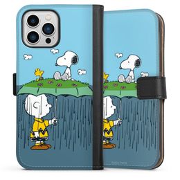 DeinDesign iPhone 13 Pro Max Handy Klapph&uuml;lle Handyh&uuml;lle aus Kunst Leder schwarz Flip Case Peanuts Children Snoopy Sideflip mit langer Lasche