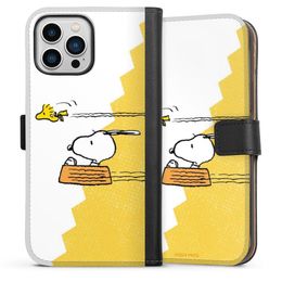 DeinDesign iPhone 13 Pro Max Handy Klapph&uuml;lle Handyh&uuml;lle aus Kunst Leder schwarz Flip Case Snoopy Peanuts Children Sideflip mit langer Lasche