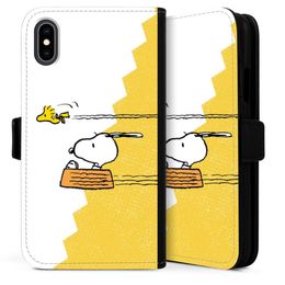 DeinDesign iPhone Xs Handy Klapph&uuml;lle Handyh&uuml;lle aus Kunst Leder schwarz Flip Case Snoopy Peanuts Children Sideflip mit langer Lasche