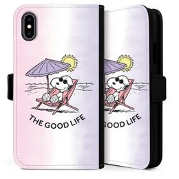 DeinDesign iPhone Xs Handy Klapph&uuml;lle Handyh&uuml;lle aus Kunst Leder schwarz Flip Case Snoopy Official Licensed Product Peanuts Sideflip mit langer Lasche