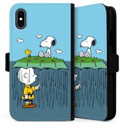 DeinDesign iPhone Xs Handy Klapph&uuml;lle Handyh&uuml;lle aus Kunst Leder schwarz Flip Case Peanuts Children Snoopy Sideflip mit langer Lasche