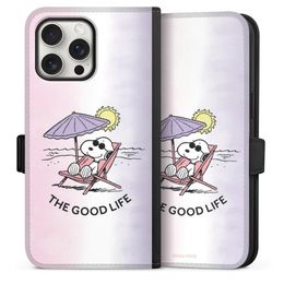 DeinDesign iPhone 15 Pro Max Handy Klapph&uuml;lle Handyh&uuml;lle aus Kunst Leder schwarz Flip Case Snoopy Official Licensed Product Peanuts Sideflip mit Lasche