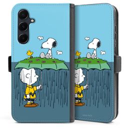 DeinDesign Galaxy A35 5G Handy Klapph&uuml;lle Handyh&uuml;lle aus Kunst Leder schwarz Flip Case Peanuts Children Snoopy Sideflip mit Lasche