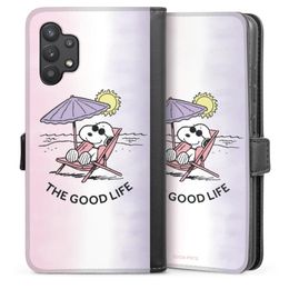 DeinDesign Galaxy A32 4G Handy Klapph&uuml;lle Handyh&uuml;lle aus Kunst Leder schwarz Flip Case Snoopy Official Licensed Product Peanuts Sideflip mit Lasche
