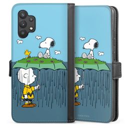 DeinDesign Galaxy A32 4G Handy Klapph&uuml;lle Handyh&uuml;lle aus Kunst Leder schwarz Flip Case Peanuts Children Snoopy Sideflip mit Lasche