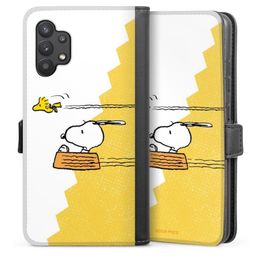 DeinDesign Galaxy A32 4G Handy Klapph&uuml;lle Handyh&uuml;lle aus Kunst Leder schwarz Flip Case Snoopy Peanuts Children Sideflip mit Lasche