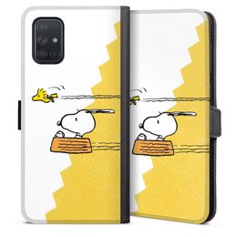 DeinDesign Galaxy A71 Handy Klapph&uuml;lle Handyh&uuml;lle aus Kunst Leder schwarz Flip Case Snoopy Peanuts Children Sideflip mit Lasche