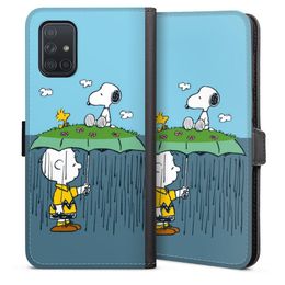 DeinDesign Galaxy A71 Handy Klapph&uuml;lle Handyh&uuml;lle aus Kunst Leder schwarz Flip Case Peanuts Children Snoopy Sideflip mit Lasche