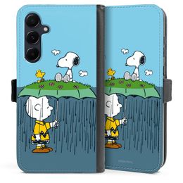 DeinDesign Galaxy A55 5G Handy Klapph&uuml;lle Handyh&uuml;lle aus Kunst Leder schwarz Flip Case Peanuts Children Snoopy Sideflip mit Lasche