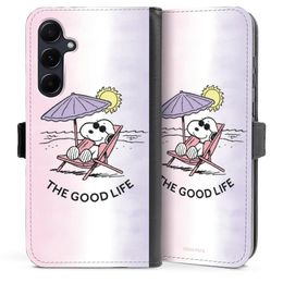 DeinDesign Galaxy A55 5G Handy Klapph&uuml;lle Handyh&uuml;lle aus Kunst Leder schwarz Flip Case Snoopy Official Licensed Product Peanuts Sideflip mit Lasche