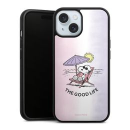 DeinDesign iPhone 15 Handy Gallery Case Handyh&uuml;lle 9H Geh&auml;rtetes Glas R&uuml;ckseite H&uuml;lle Snoopy Official Licensed Product Peanuts Gallery Case