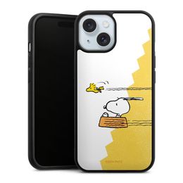 DeinDesign iPhone 15 Handy Gallery Case Handyh&uuml;lle 9H Geh&auml;rtetes Glas R&uuml;ckseite H&uuml;lle Snoopy Peanuts Children Gallery Case