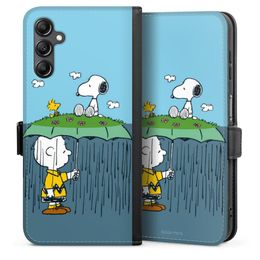 DeinDesign Galaxy A14 5G Handy Klapph&uuml;lle Handyh&uuml;lle aus Kunst Leder schwarz Flip Case Peanuts Children Snoopy Sideflip mit Lasche