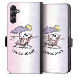 DeinDesign Galaxy A14 5G Handy Klapph&uuml;lle Handyh&uuml;lle aus Kunst Leder schwarz Flip Case Snoopy Official Licensed Product Peanuts Sideflip mit Lasche
