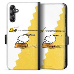 DeinDesign Galaxy A14 5G Handy Klapph&uuml;lle Handyh&uuml;lle aus Kunst Leder schwarz Flip Case Snoopy Peanuts Children Sideflip mit Lasche