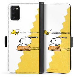 DeinDesign Galaxy A41 Handy Klapph&uuml;lle Handyh&uuml;lle aus Kunst Leder schwarz Flip Case Snoopy Peanuts Children Sideflip mit Lasche