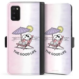 DeinDesign Galaxy A41 Handy Klapph&uuml;lle Handyh&uuml;lle aus Kunst Leder schwarz Flip Case Snoopy Official Licensed Product Peanuts Sideflip mit Lasche