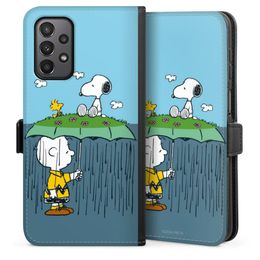 DeinDesign Galaxy A23 5G Handy Klapph&uuml;lle Handyh&uuml;lle aus Kunst Leder schwarz Flip Case Peanuts Children Snoopy Sideflip mit Lasche