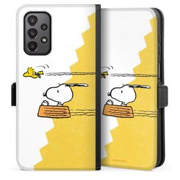 DeinDesign Galaxy A23 5G Handy Klapph&uuml;lle Handyh&uuml;lle aus Kunst Leder schwarz Flip Case Snoopy Peanuts Children Sideflip mit Lasche