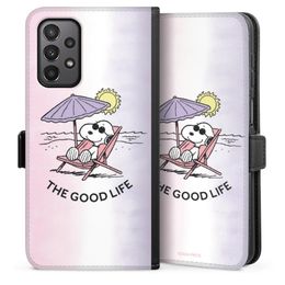 DeinDesign Galaxy A23 5G Handy Klapph&uuml;lle Handyh&uuml;lle aus Kunst Leder schwarz Flip Case Snoopy Official Licensed Product Peanuts Sideflip mit Lasche
