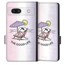 DeinDesign Google Pixel 7a Handy Klapph&uuml;lle Handyh&uuml;lle aus Kunst Leder schwarz Flip Case Snoopy Official Licensed Product Peanuts Sideflip mit Lasche
