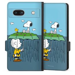 DeinDesign Google Pixel 7a Handy Klapph&uuml;lle Handyh&uuml;lle aus Kunst Leder schwarz Flip Case Peanuts Children Snoopy Sideflip mit Lasche