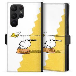 DeinDesign Galaxy S23 Ultra Handy Klapph&uuml;lle Handyh&uuml;lle aus Kunst Leder schwarz Flip Case Snoopy Peanuts Children Sideflip mit Lasche