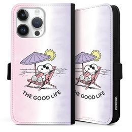 DeinDesign iPhone 14 Pro Max Handy Klapph&uuml;lle Handyh&uuml;lle aus Kunst Leder schwarz Flip Case Snoopy Official Licensed Product Peanuts Sideflip mit Lasche