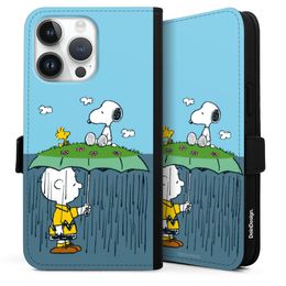 DeinDesign iPhone 14 Pro Max Handy Klapph&uuml;lle Handyh&uuml;lle aus Kunst Leder schwarz Flip Case Peanuts Children Snoopy Sideflip mit Lasche